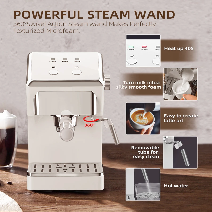 Espresso Machine Electric Italian Semi-Auto with Milk Frother