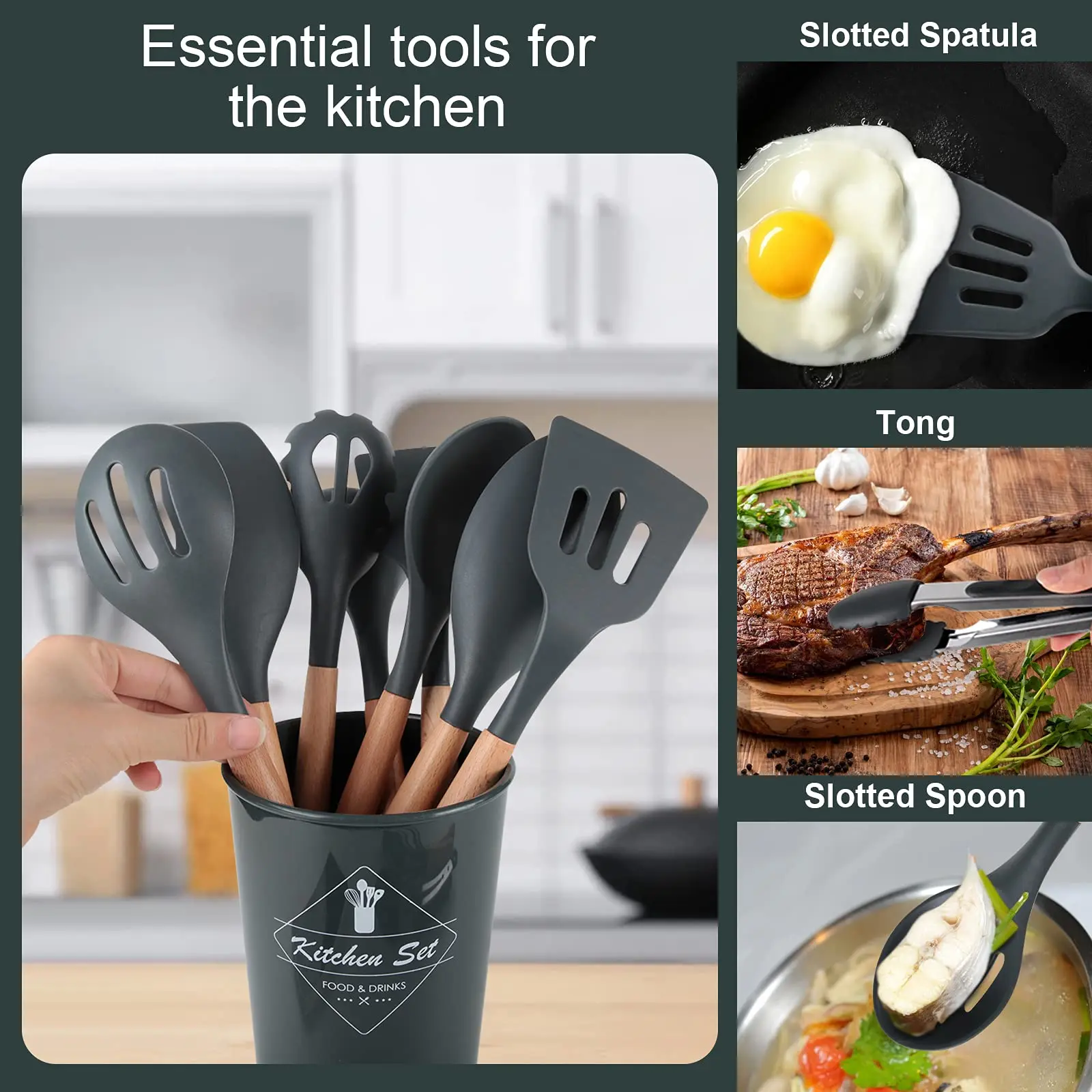 Black Cooking Tools Non Stick Silicone 12Pcs Kitchen Gadget Set ...