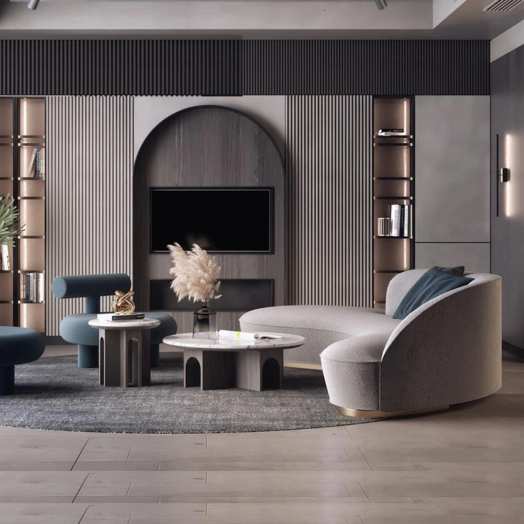 Modern Fashionable Small Curved Fabric Inner Sponge Living Room Sofa ...