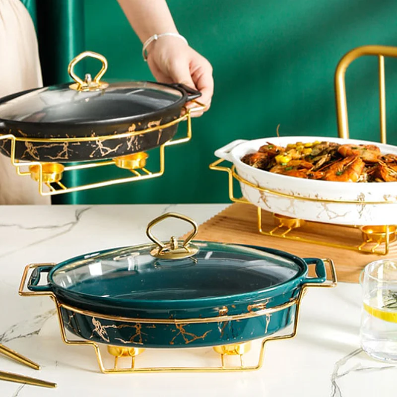 Nordic Black White Green Marble Porcelain Food Warmer Soup Pots ...