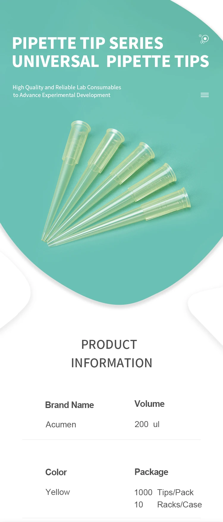 200ul Autoclavable Yellow Pipette Tip With Bag For Lab - Buy Pipette ...