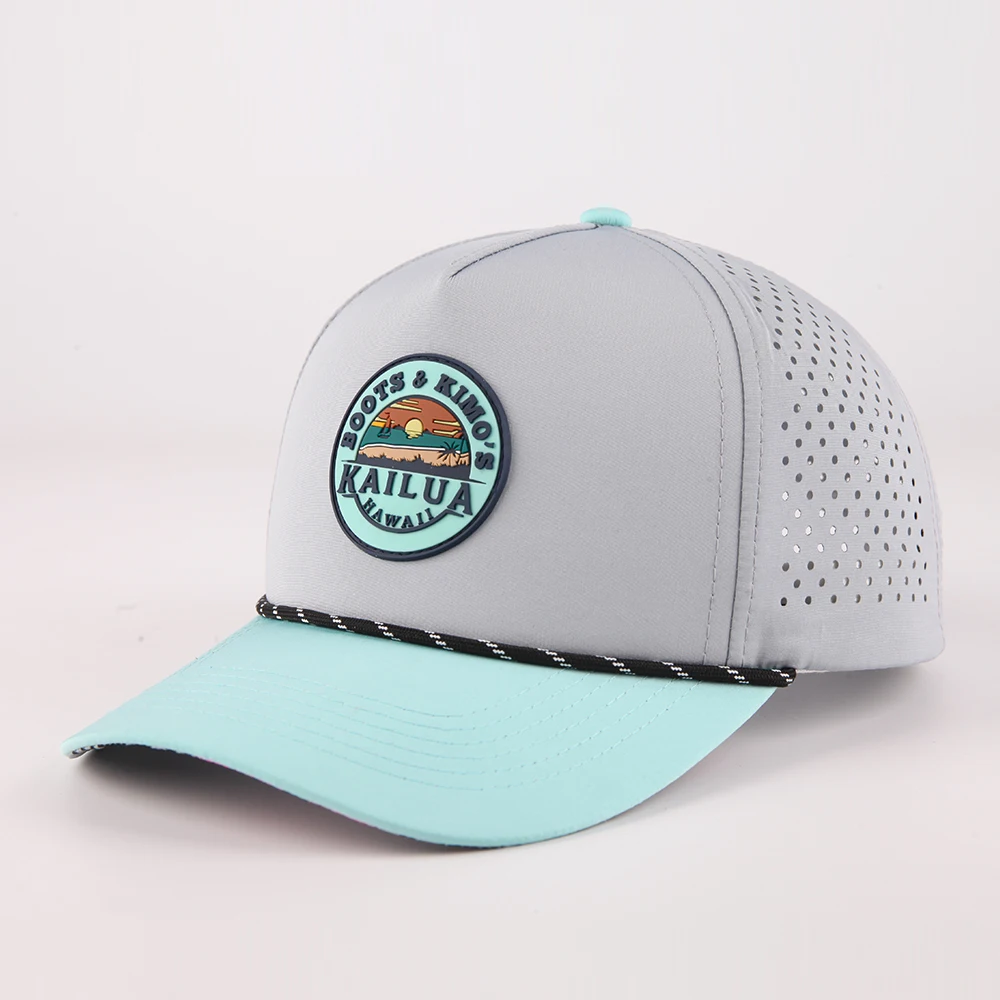 Custom 5 Panel Rubber Pvc Logo Rope Baseball Cap,Waterproof Laser Cut ...