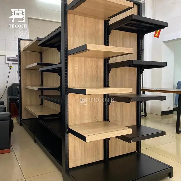 Chinese Supermarket Wooden Display Gondola Stand Custom Steel Floating ...