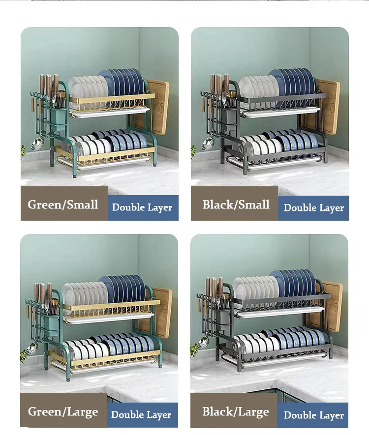 Kitchen Sink Dish Drain Rack 2 Tier Dish Drying Rack Tableware Bowl ...