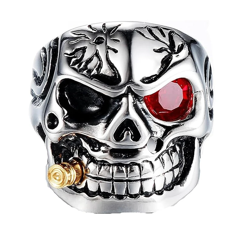 Custom Cigarette Vampire Single Red Eye Stainless Steel Rings Iced Out ...