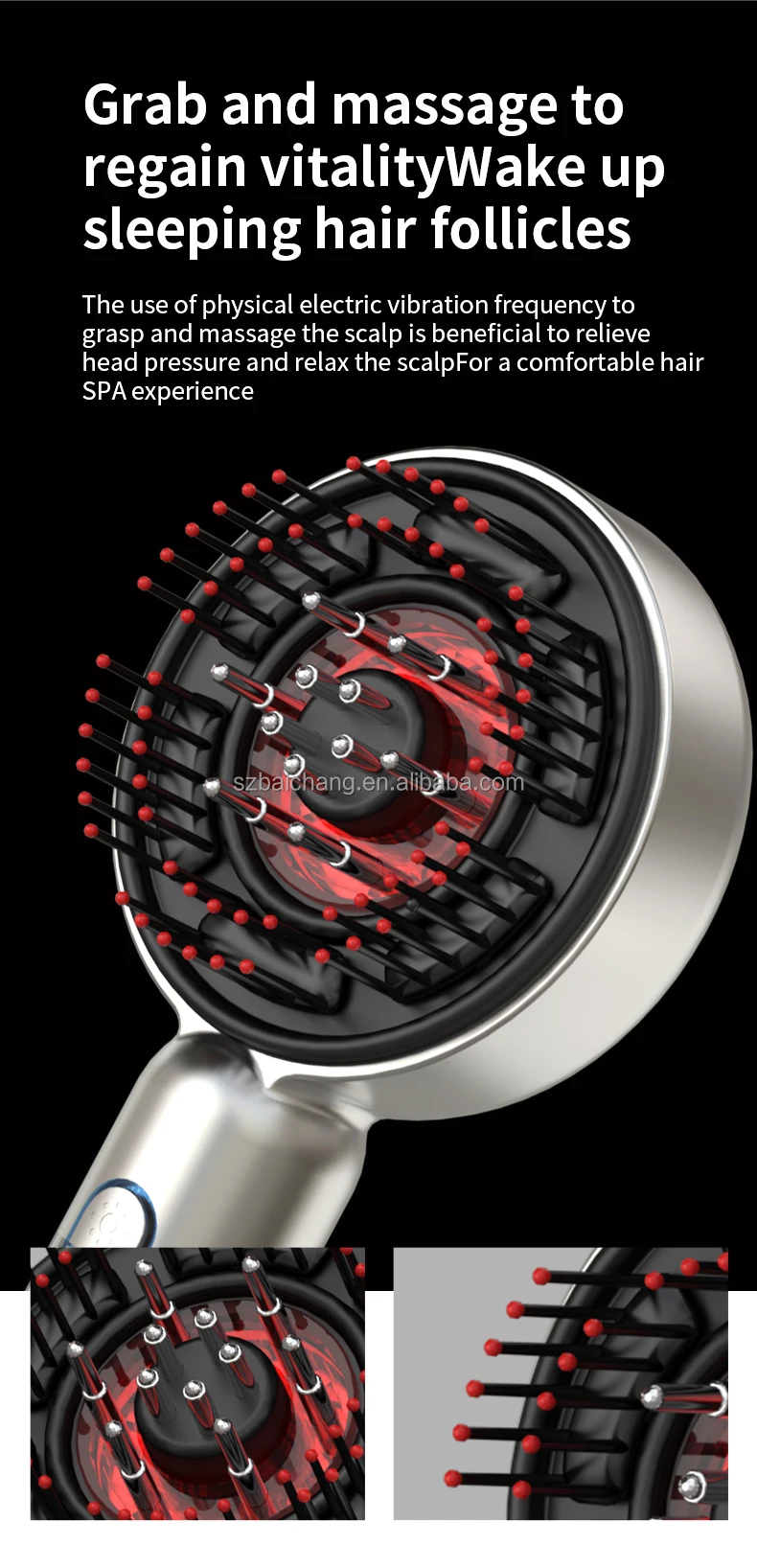 3 Modes Red Light Heated Electric Massage Comb Portable Scalp Massage ...