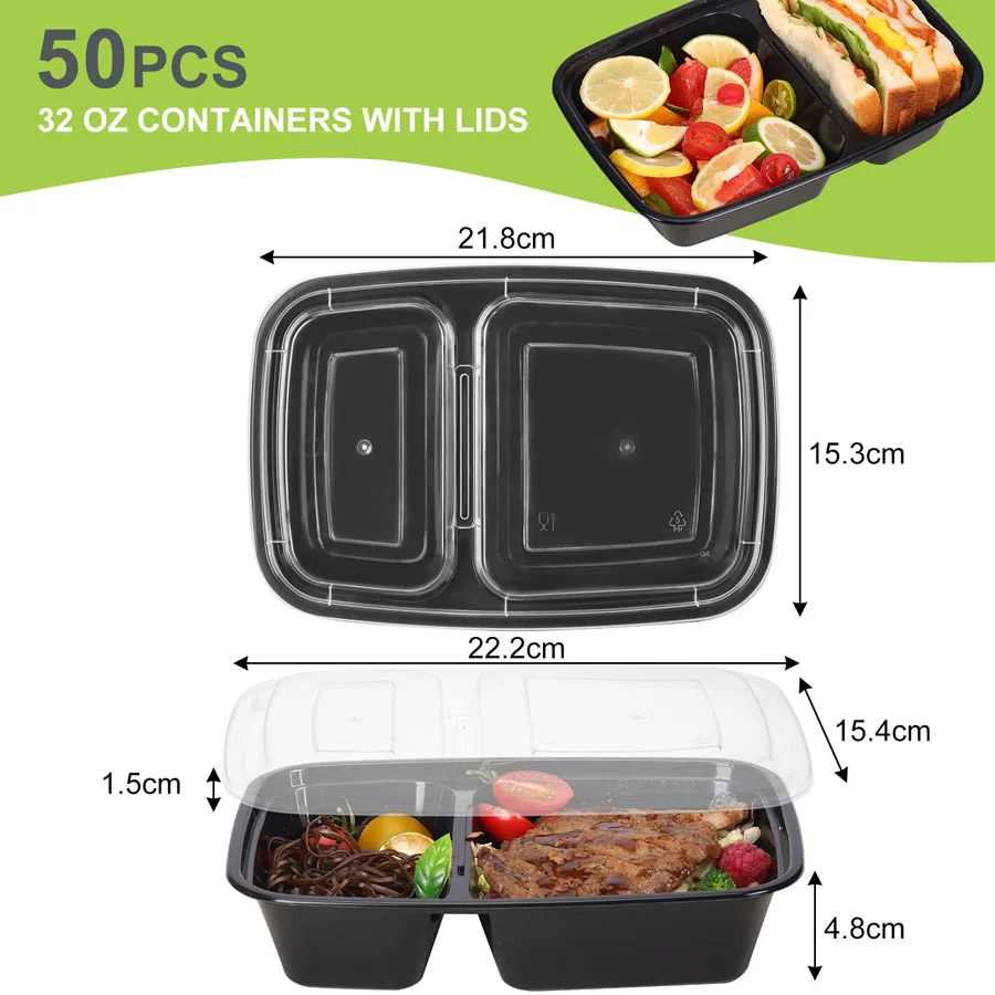 50 Pack 32oz Meal Prep Containers Reusable Food Storage Containers With ...