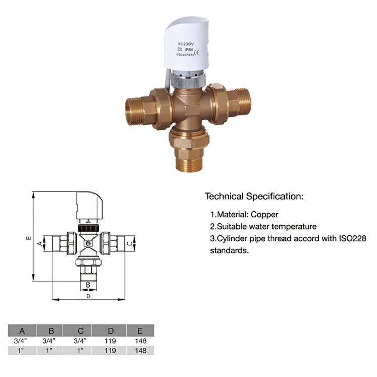 3 Way Thermostatic Hot and Cold Mixing Valve for Floor Heating