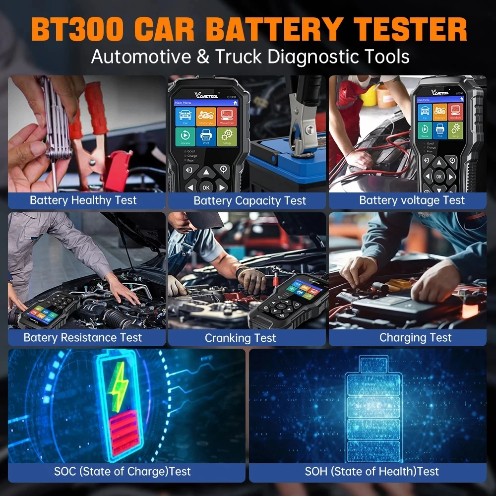 New Vdiagtool Bt300 Car Battery Tester 6v 12v Automotive Charging ...