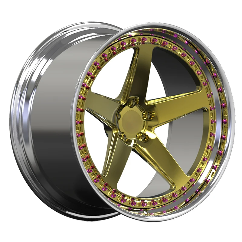 2-piece Gold Customized Luxury Forged Car Wheels Chrome Lip 18 19 20 21 ...