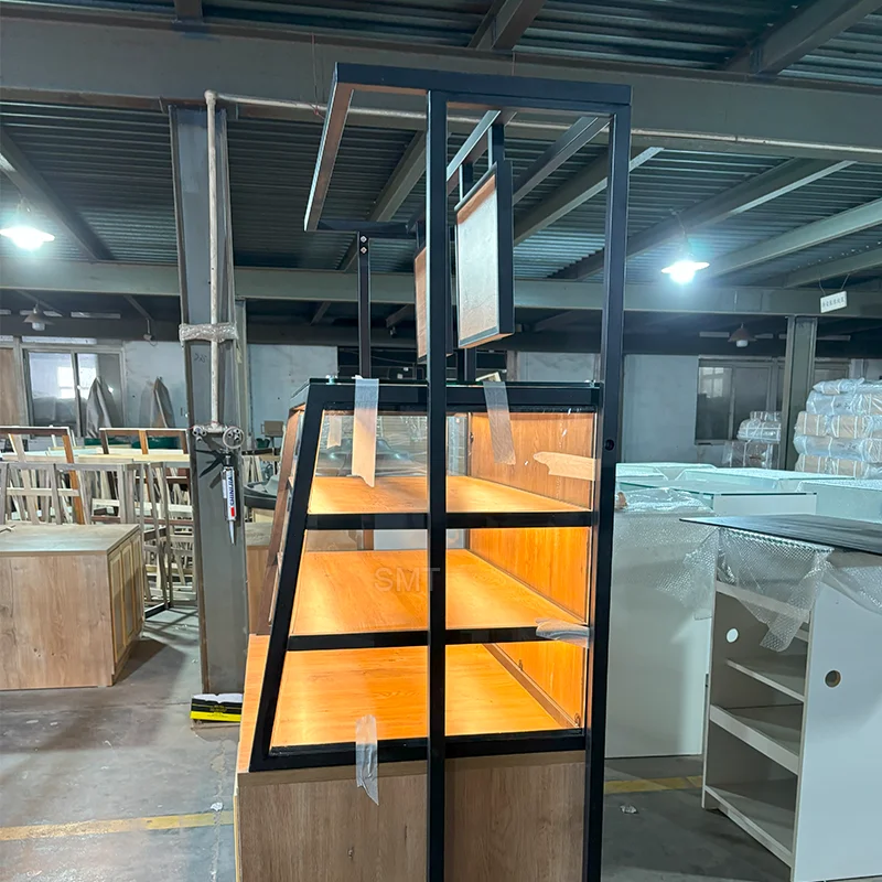 Customized Bakery Display Fixture Showcase Supermarket Wooden Bread ...
