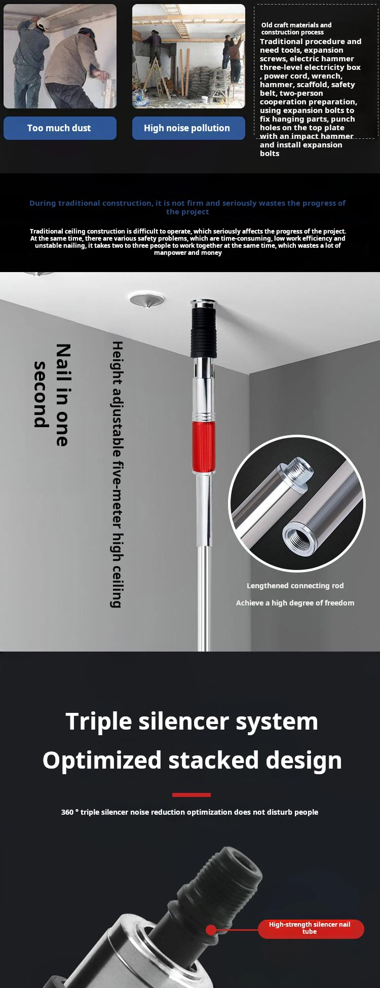 Special Ceiling Nail Gun - Adjustable Power & Silencer