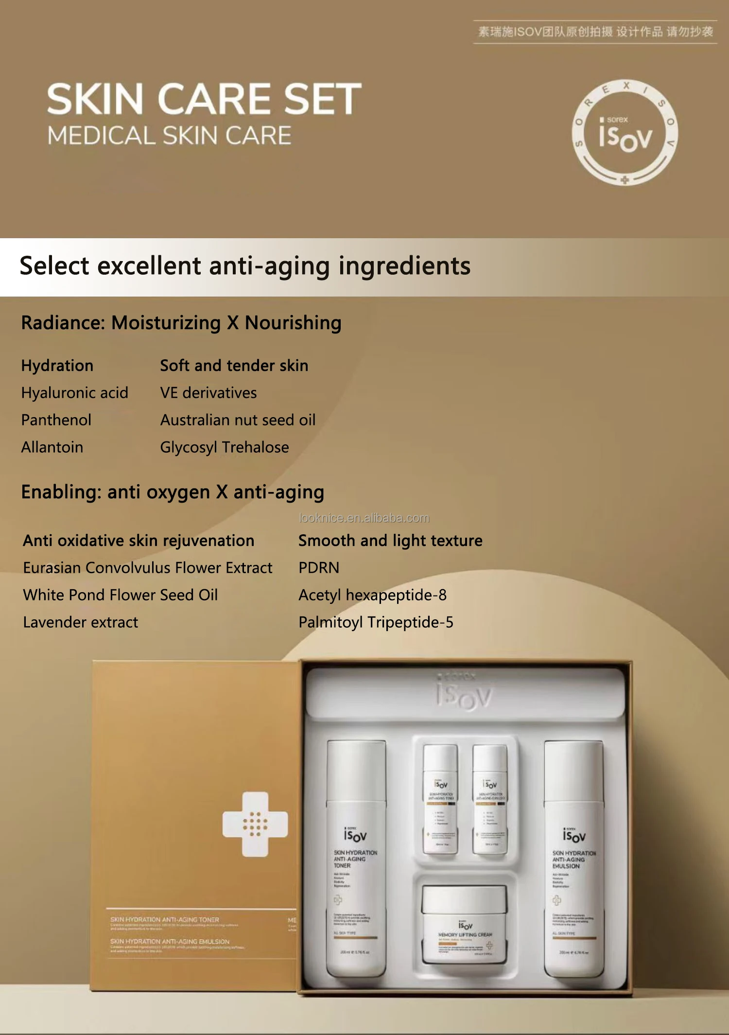 ISOV Skin Hydration Anti-Aging Toner Emulsion Face Lifting Cream Set