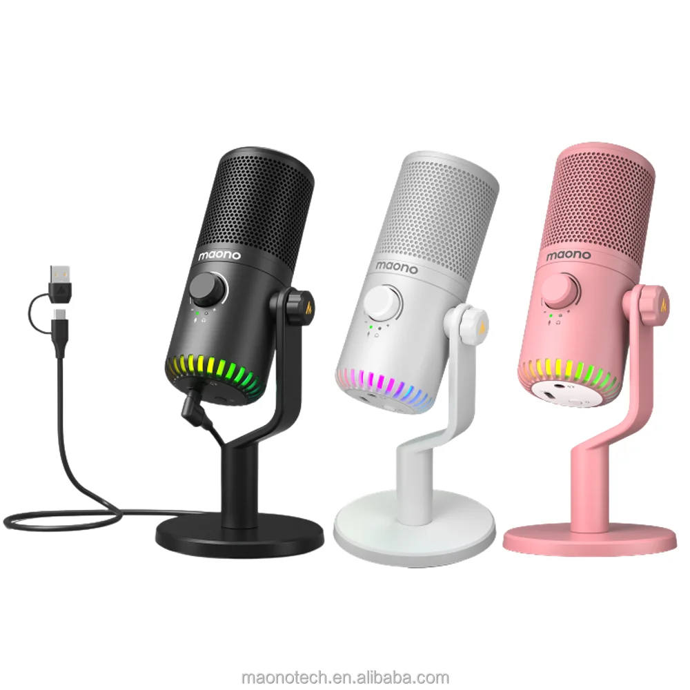 Maono Rgb Gaming Microphone Support Programming 3-in-1 Mic Knob Desktop ...
