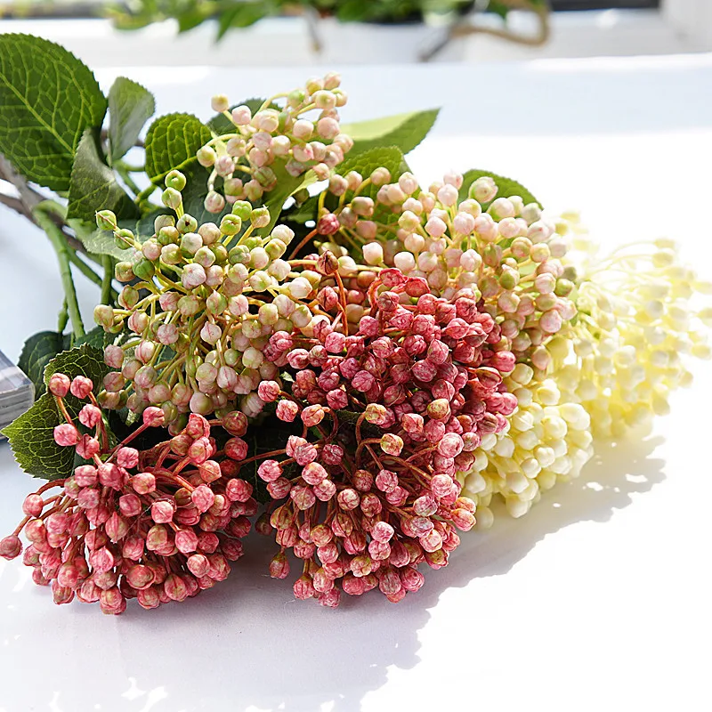 2 Heads Artificial Real Touch Greenery Stems Plastic Hydrangea Bud ...