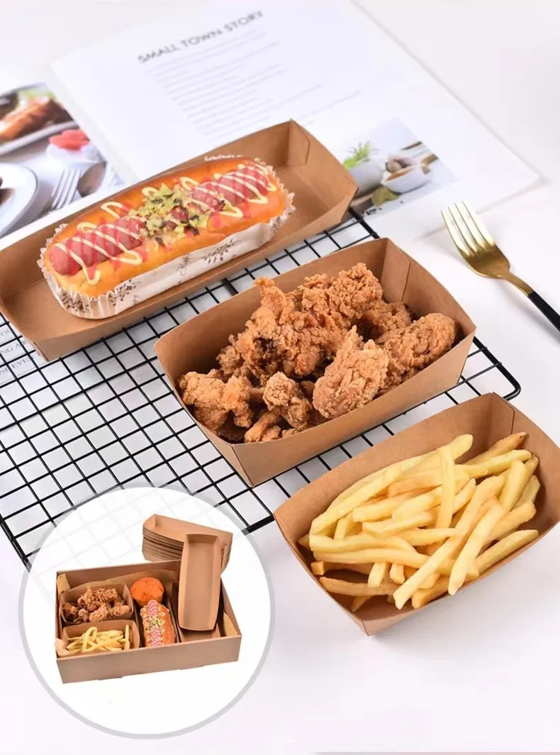 Oem Disposable Greaseproof Boat Shape Kraft Paper Box Take Away Food ...