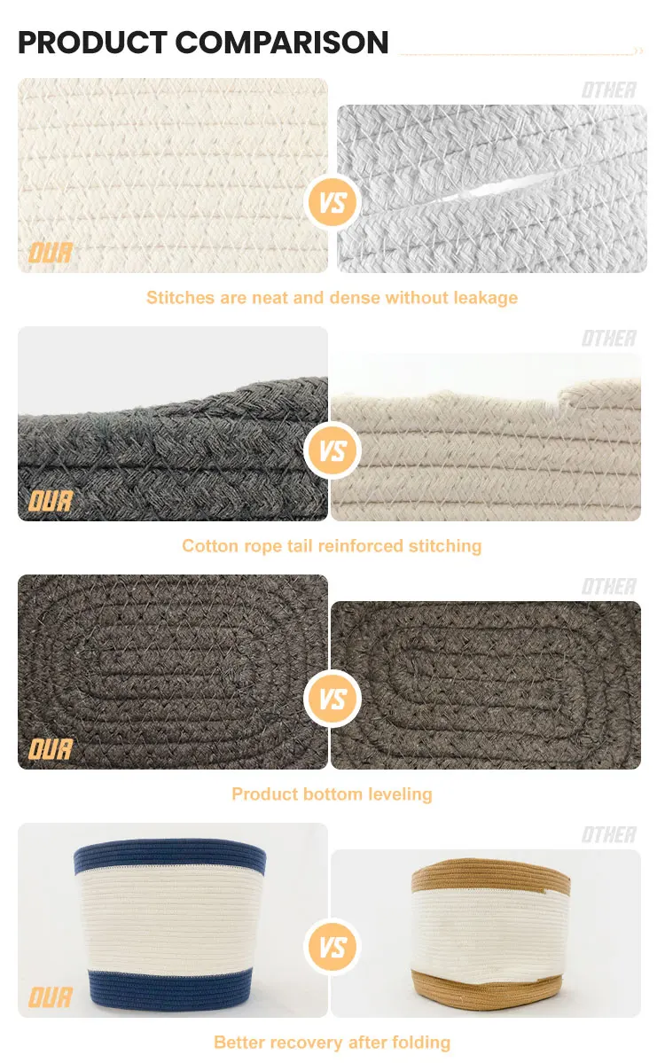 Handmade Woven Cotton Rope Basket Kitchen Organizer for Bathroom Living ...