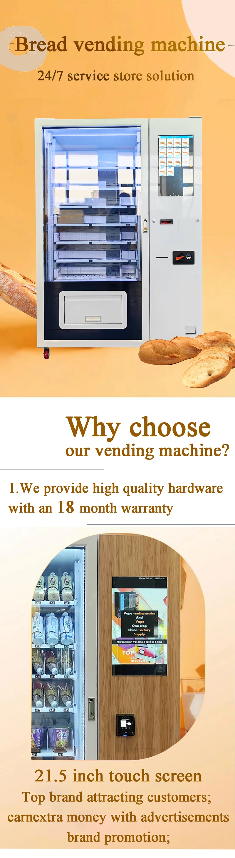 Custom Outdoor Vending Machine for Baguette Bread Vending