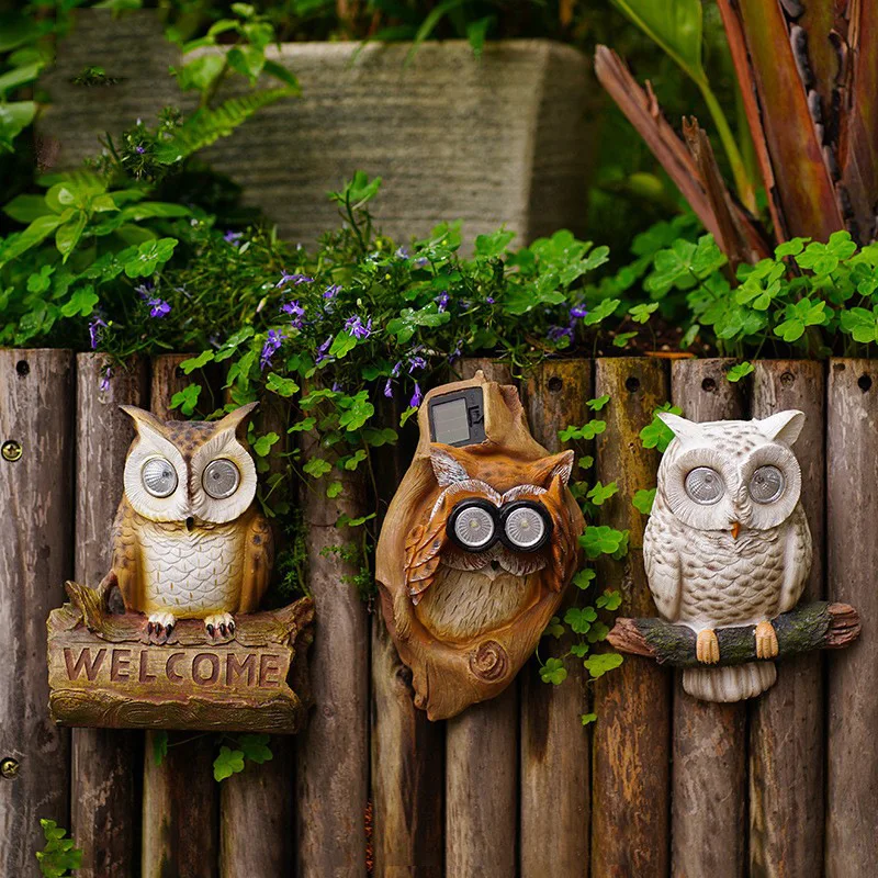 Owl Statues Tree Sculptures Outdoor Garden Statues Solar Light Owl Tree ...