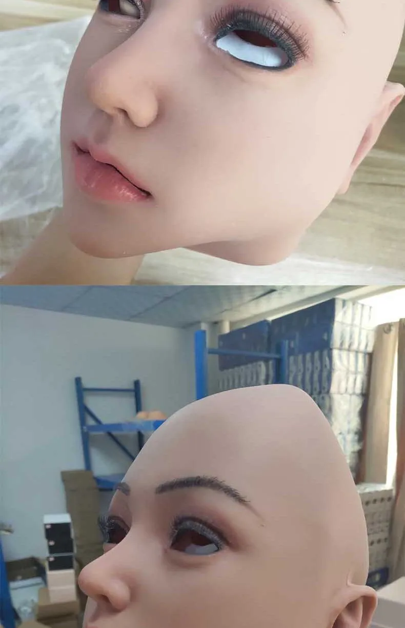 Lifelike Female Face Silicone Head Mask with Makeup for Crossdresser ...