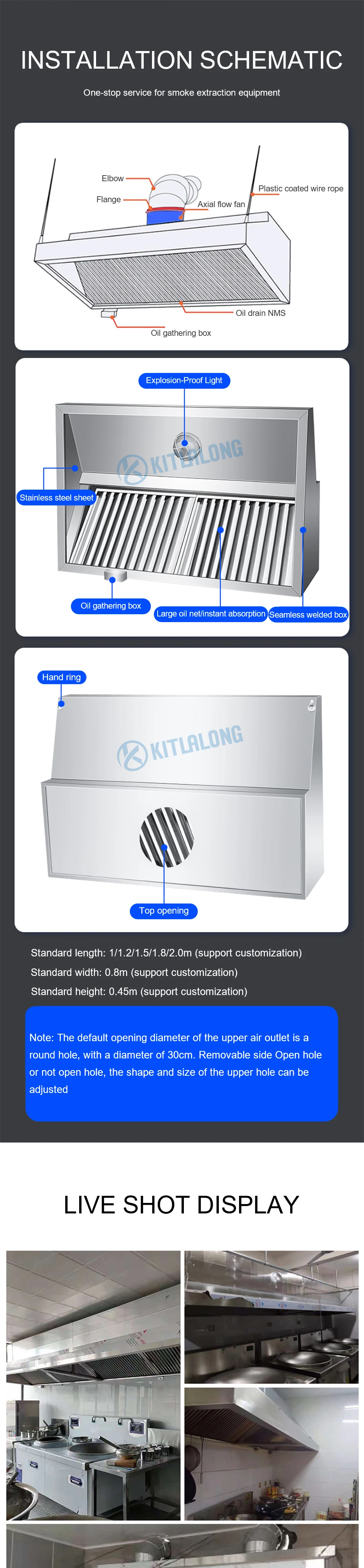 Stainless Steel Cooker Smoke Exhaust Vent Hood for Restaurants