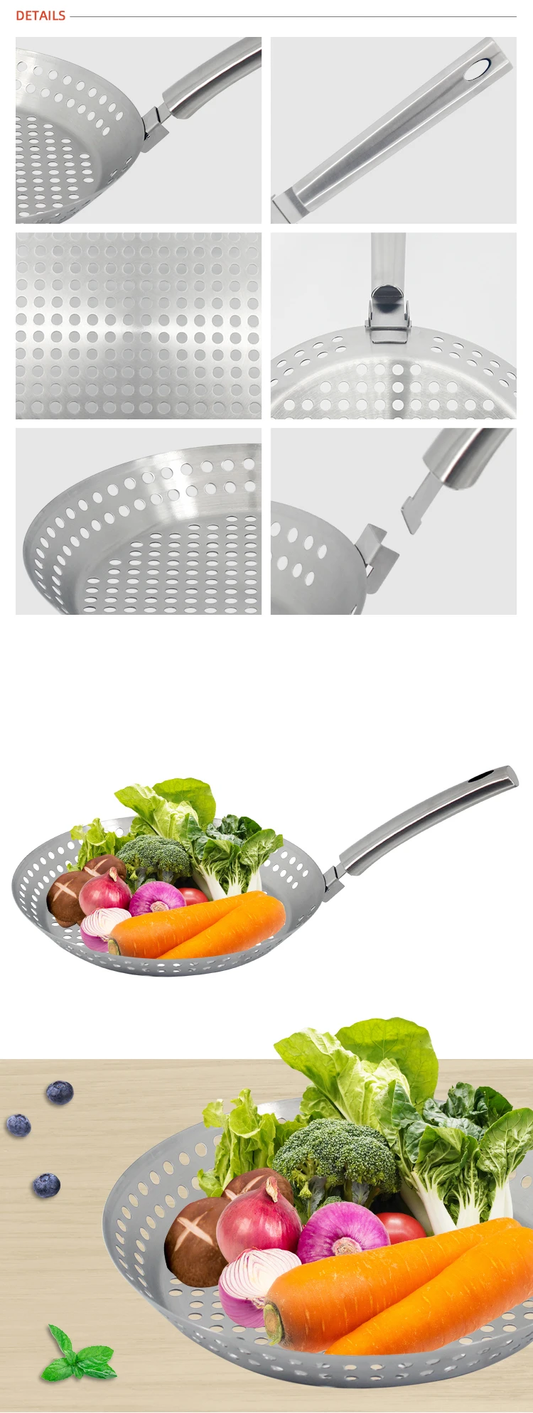 Stainless Steel Perforated Bbq Grill Pan Grill Basket with Removable ...