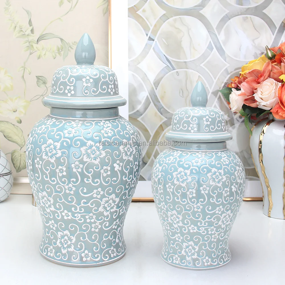 J211 جرة زنجبيل سيراميك أنيقة برطمان زهرة أزرق بيع بالجملة أرضيات ...