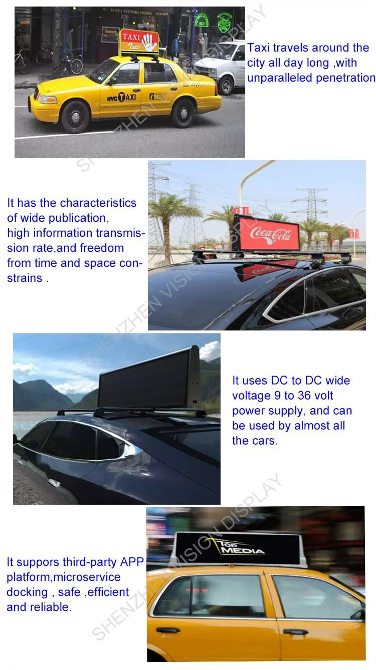 Outdoor Hd Waterproof Double Sided Taxi Top Smart Led Display P5mm Car ...