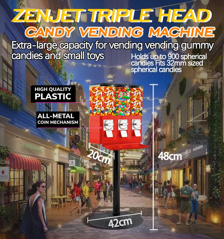 Zeno Gum Machine - Triple Head Gumbal Candy Vending