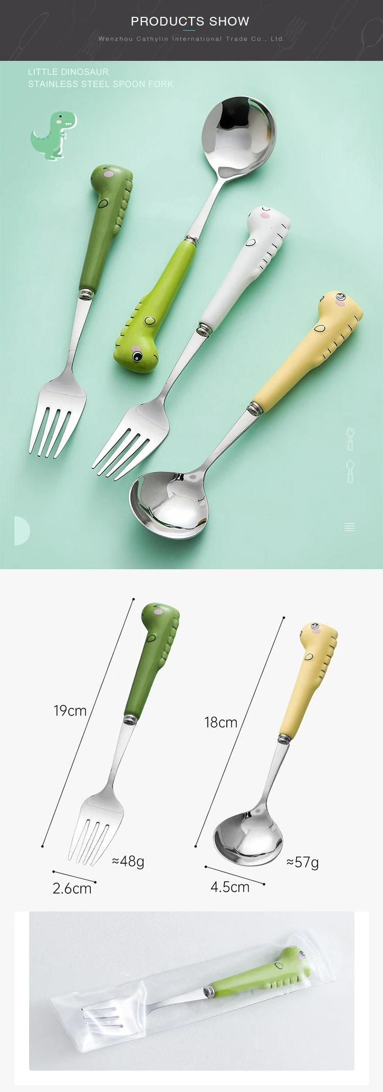 Cute Cartoon Children Flatware Animal Dinosaur Spoon Fork 304 Stainless ...