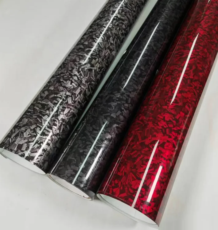 152cm X 18m Auto 3D Forged Glossy Black/sliver/red Vinyl Wrap