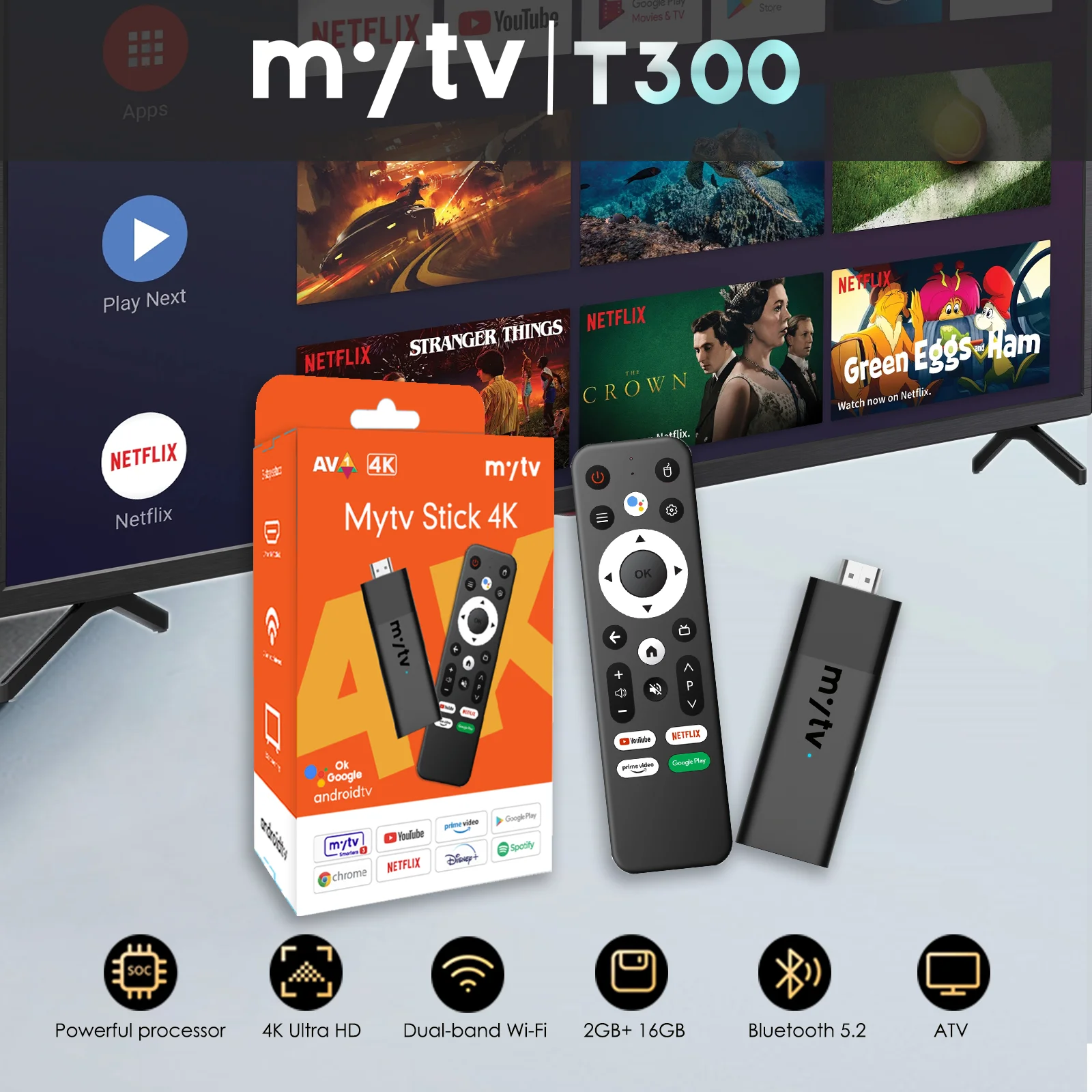 4k Mytv Stick T300 Android Tv Stick With Mytv Smarters3 Streaming Media Player Atv Ui Dual Wifi ...