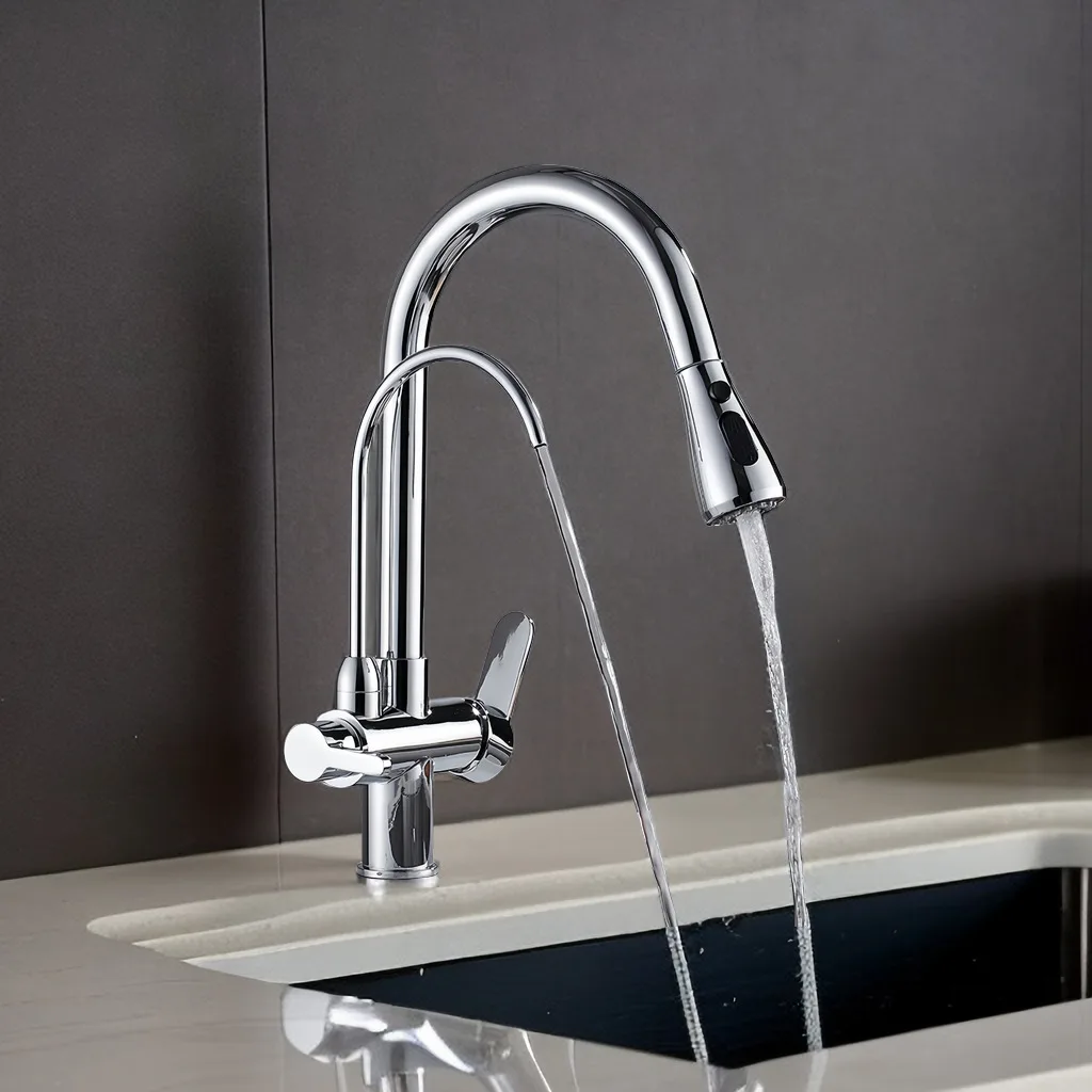 Dual Handle 3 Way Water Filter Kitchen Faucet Pull Down Drinking Water ...
