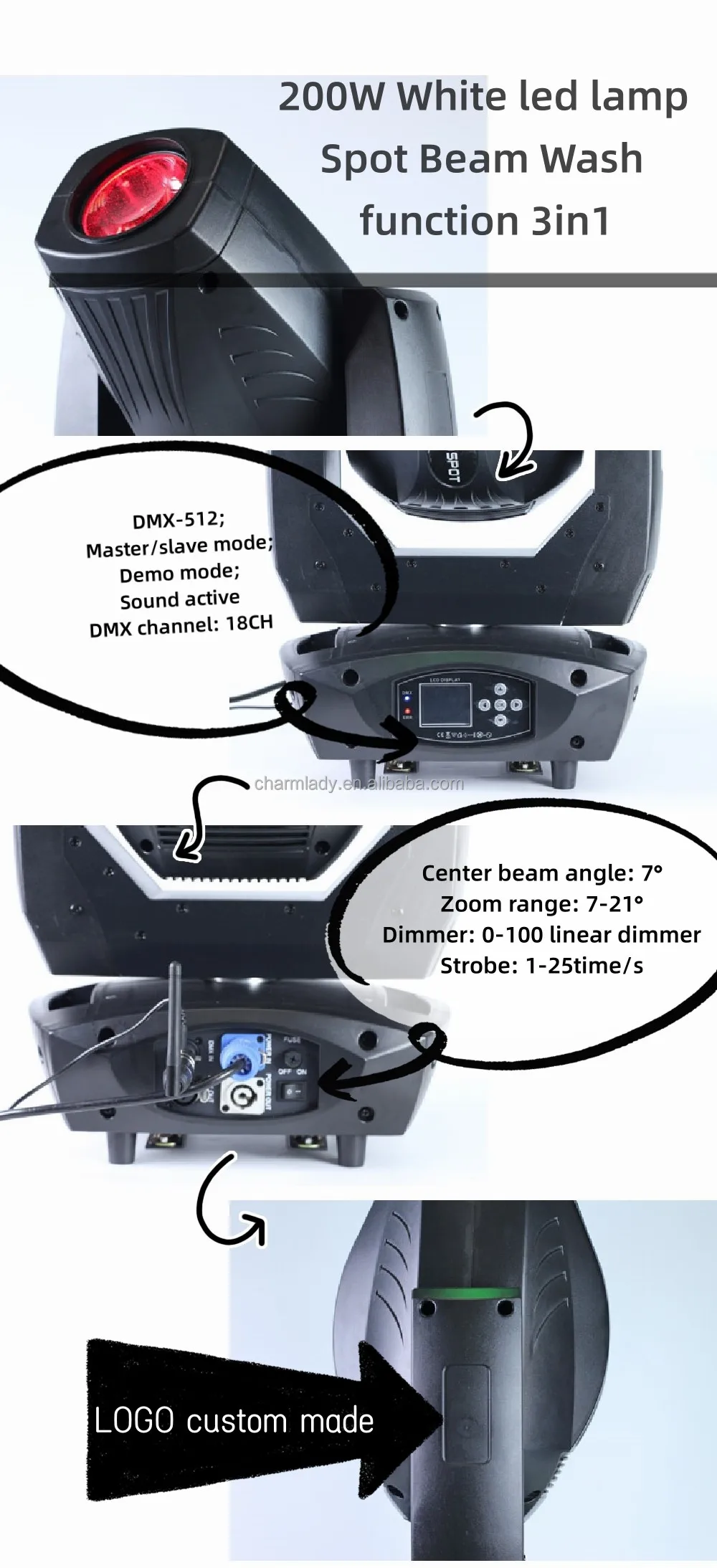 200w Led Spot Beam Wash 3in1 Moving Head Light Professional Beam Lights ...