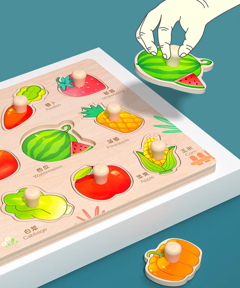 Wooden Learning Puzzles Hand Grab Board For Children Cognitive Skills ...