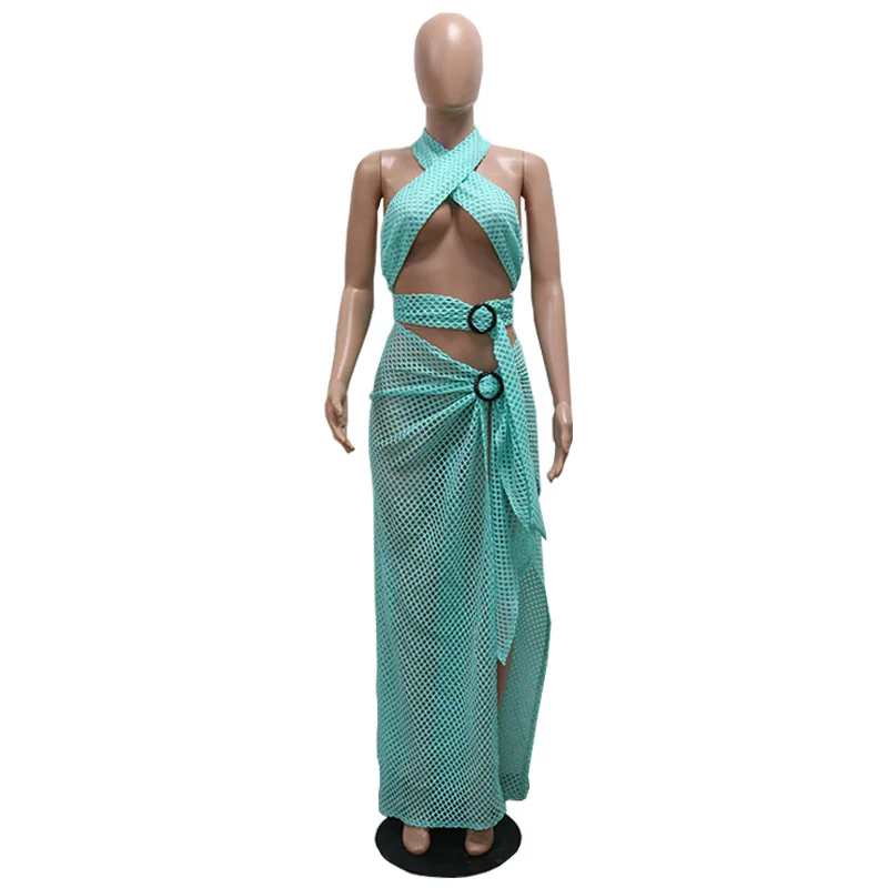 CY901200 Fishnet Sexy Dress Cross Neck Slit Beach Clothing Nightclub ...