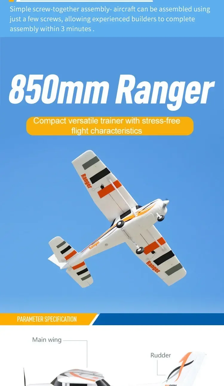 Fms 850mm Ranger Rc Plane Beginner Trainer Pnp Remote Control Model ...