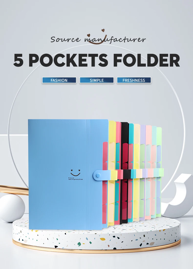 A4 Size 5 Pockets Poly Folder Paper Organizer Expanding File Folder ...