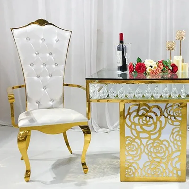 Luxury Gold Wedding Furniture Leather Chair Stainless Steel Armrest ...