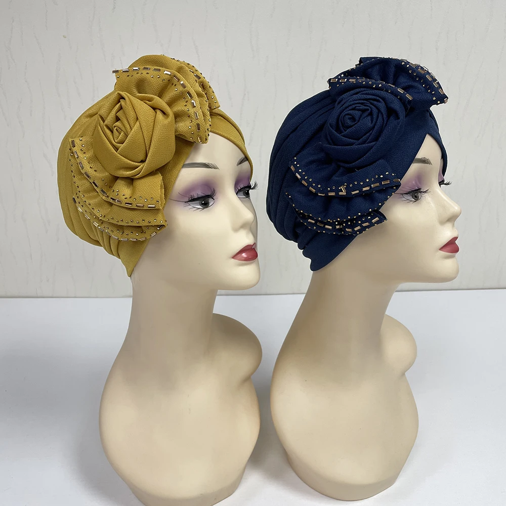 Fashion Female Rose Flower African Turban Muslim Turban Cap Women ...