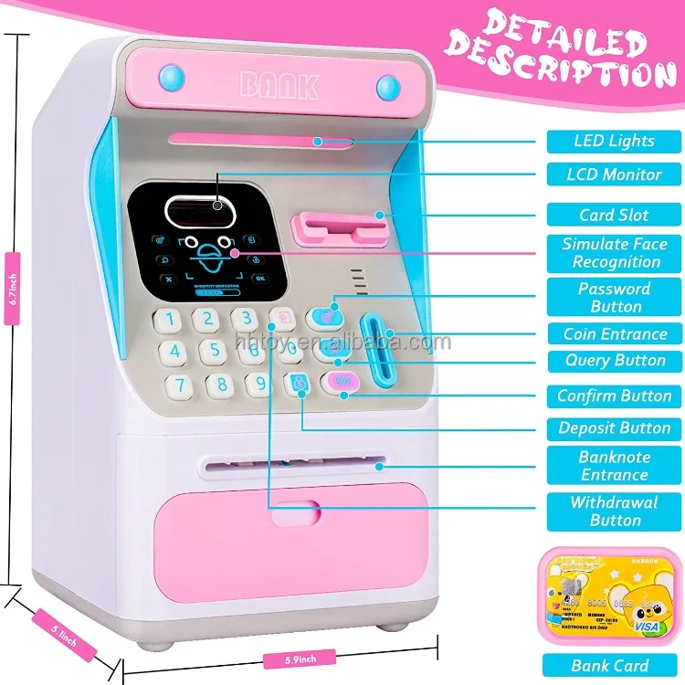 Piggy Money Bank Savings Electronic Mini Atm Machine Cash Coin Real ...