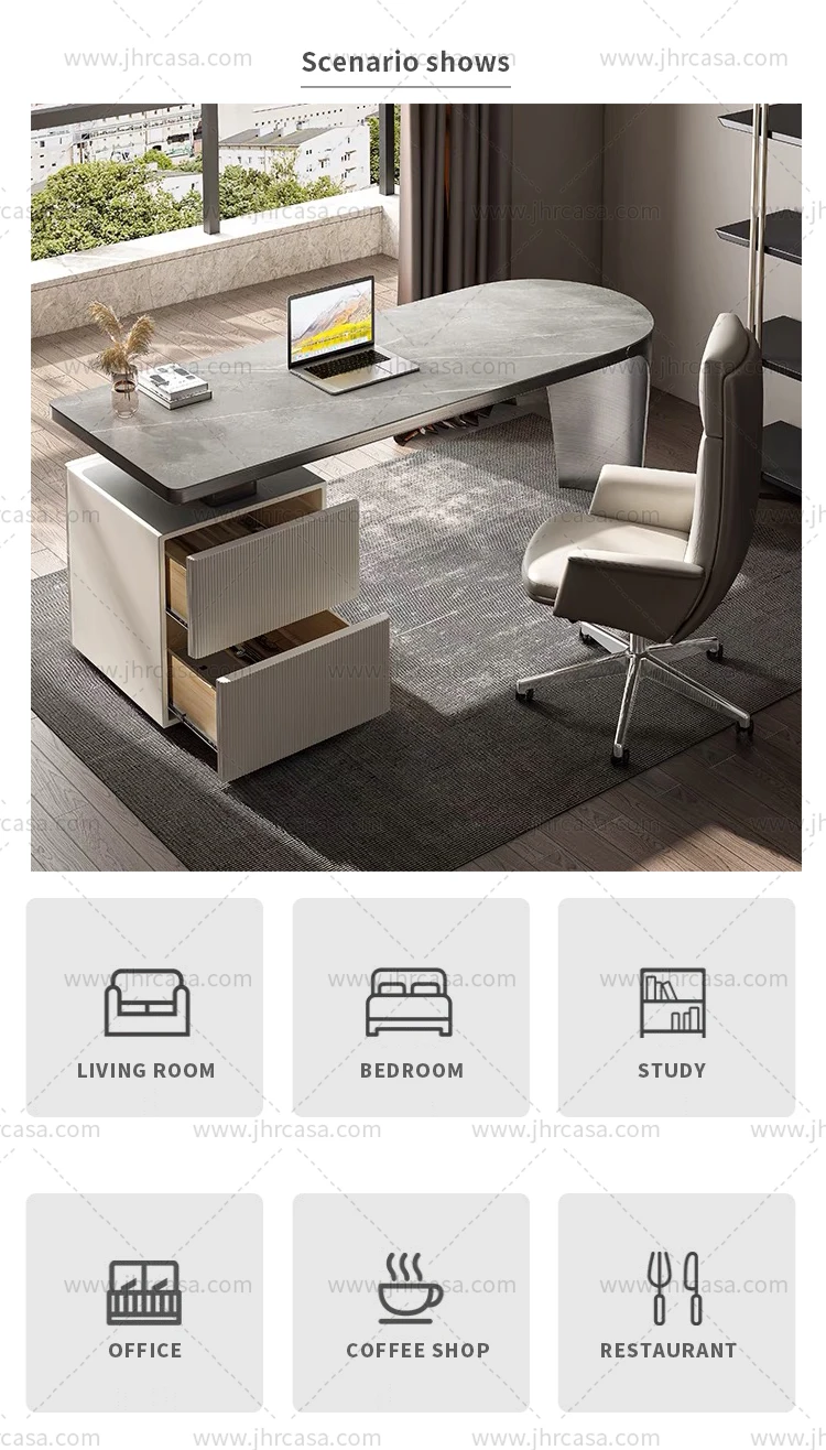 Modern Executive Office Desk Sintered Stone Top Computer Table Home ...