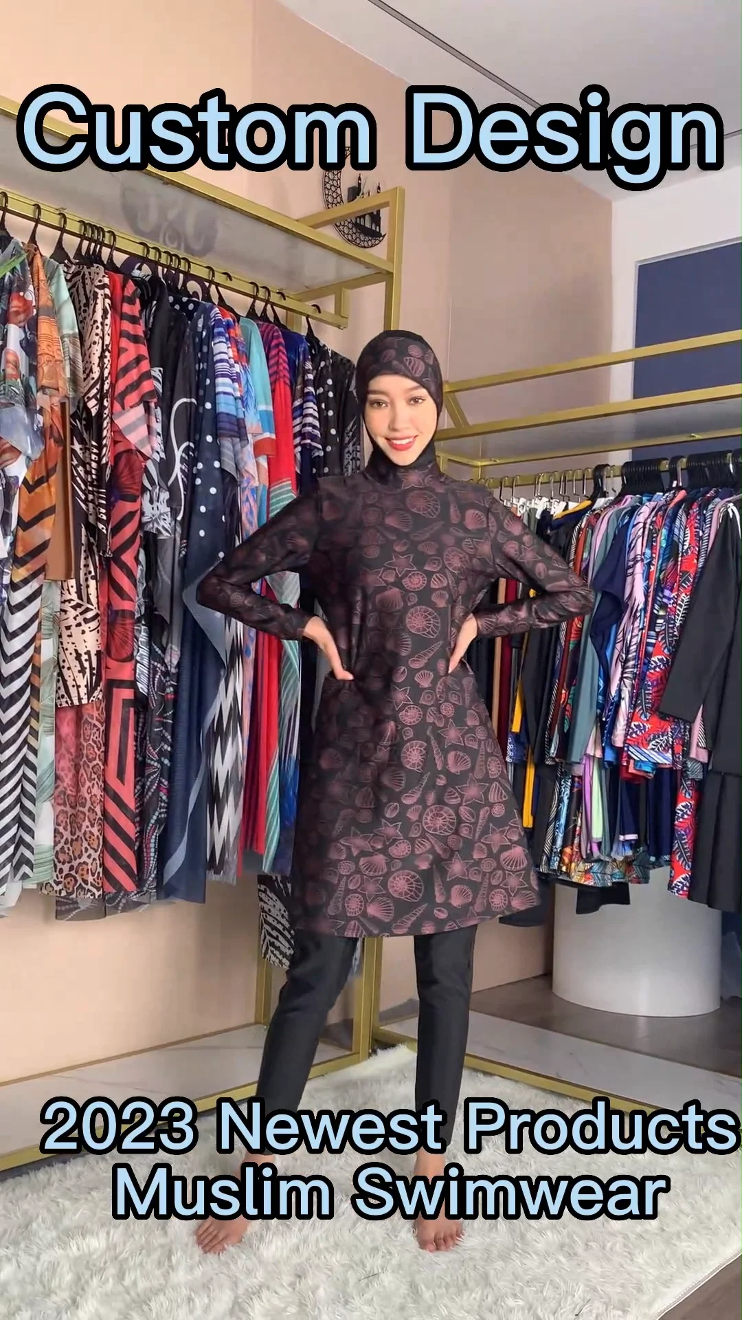 Motive Force Original Printing Women Muslim Swimwear Hooded Hijab ...