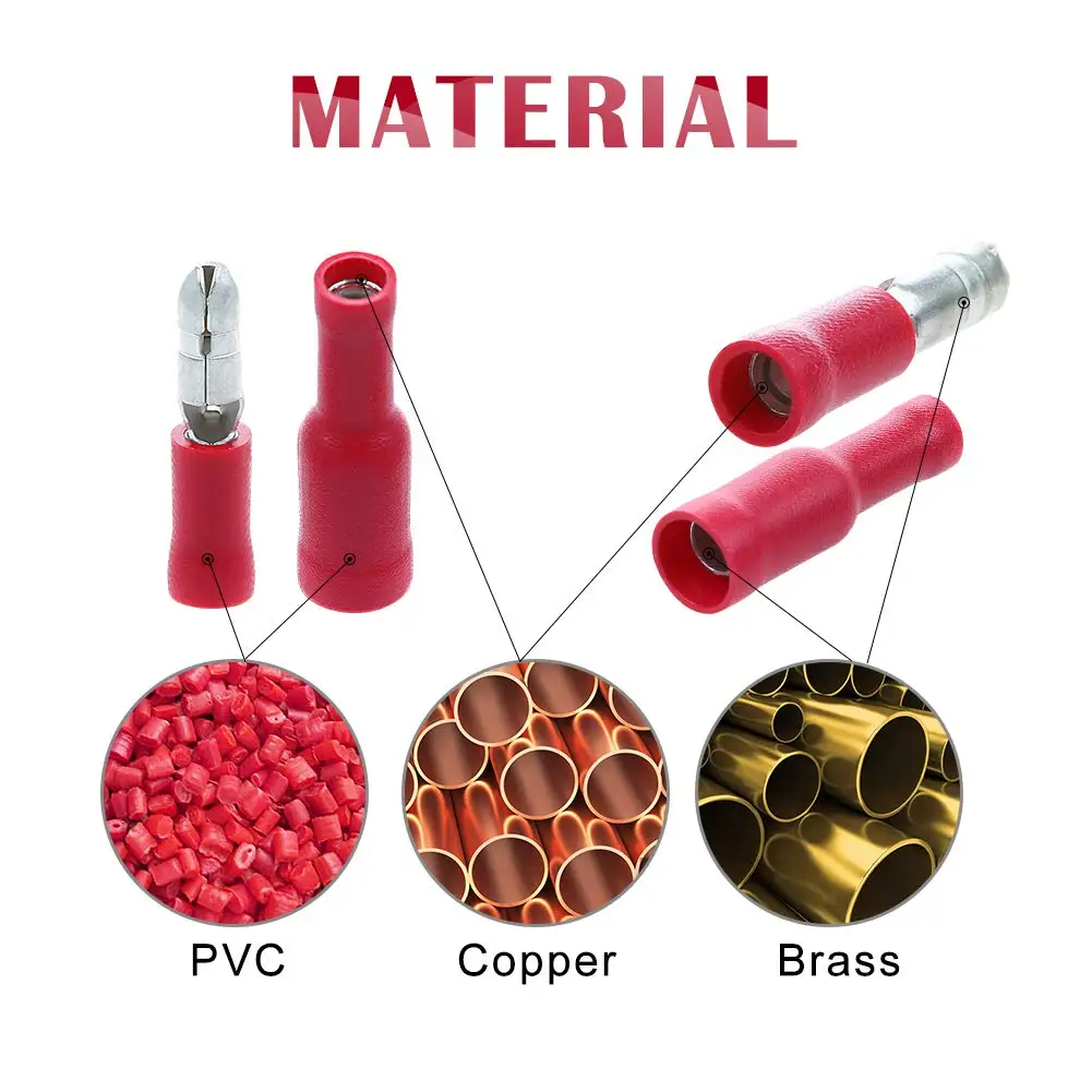 Bullet Connectors Male/Female Kits Wire Connectors Red PVC Insulated ...