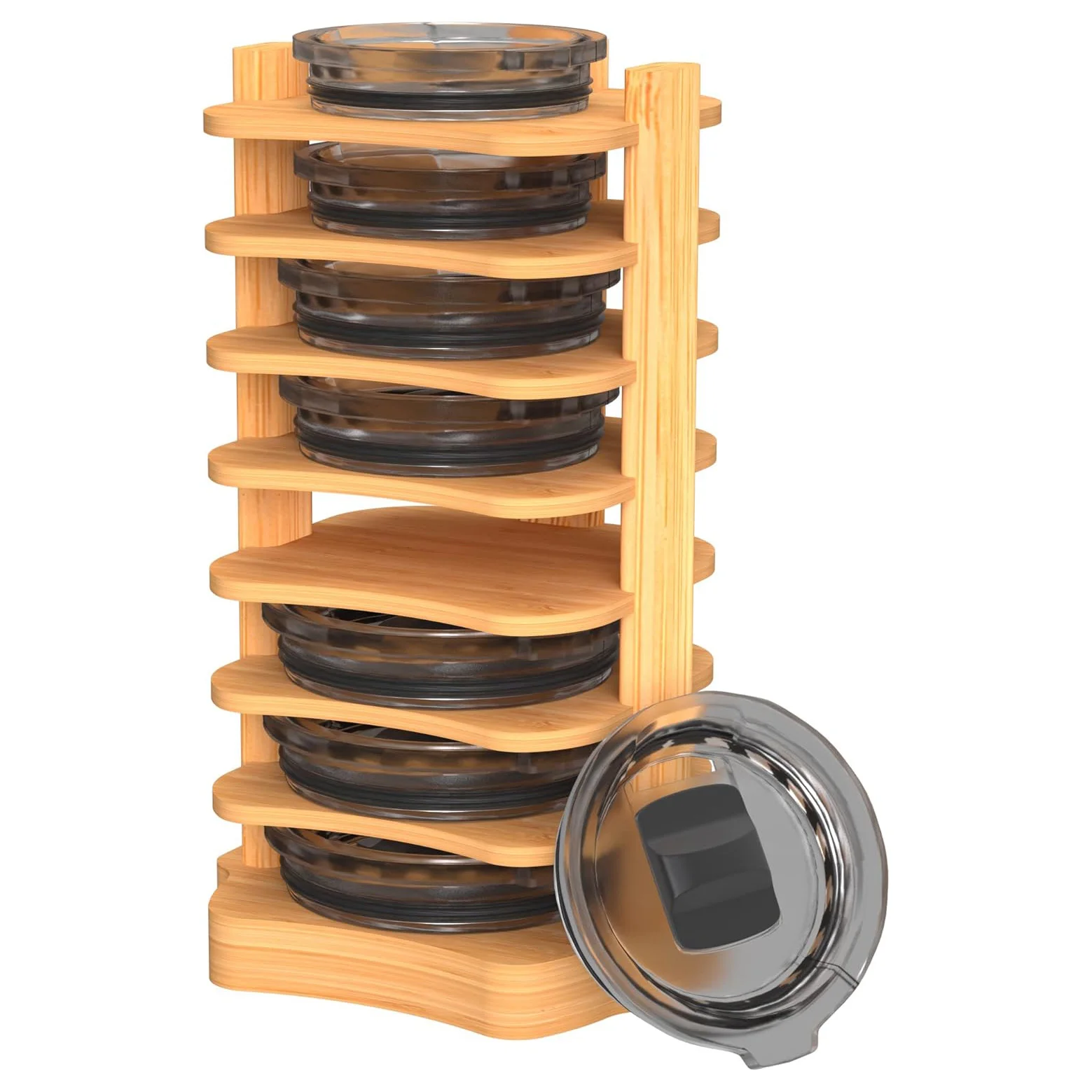 Bamboo Lid Organizer Freestanding Adjustable Lid Storage Rack Cup ...