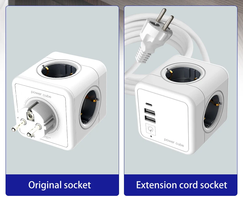 2024 New European Standard Power Cube Socket With 4 Eu Outlets 2 Usb 1 ...