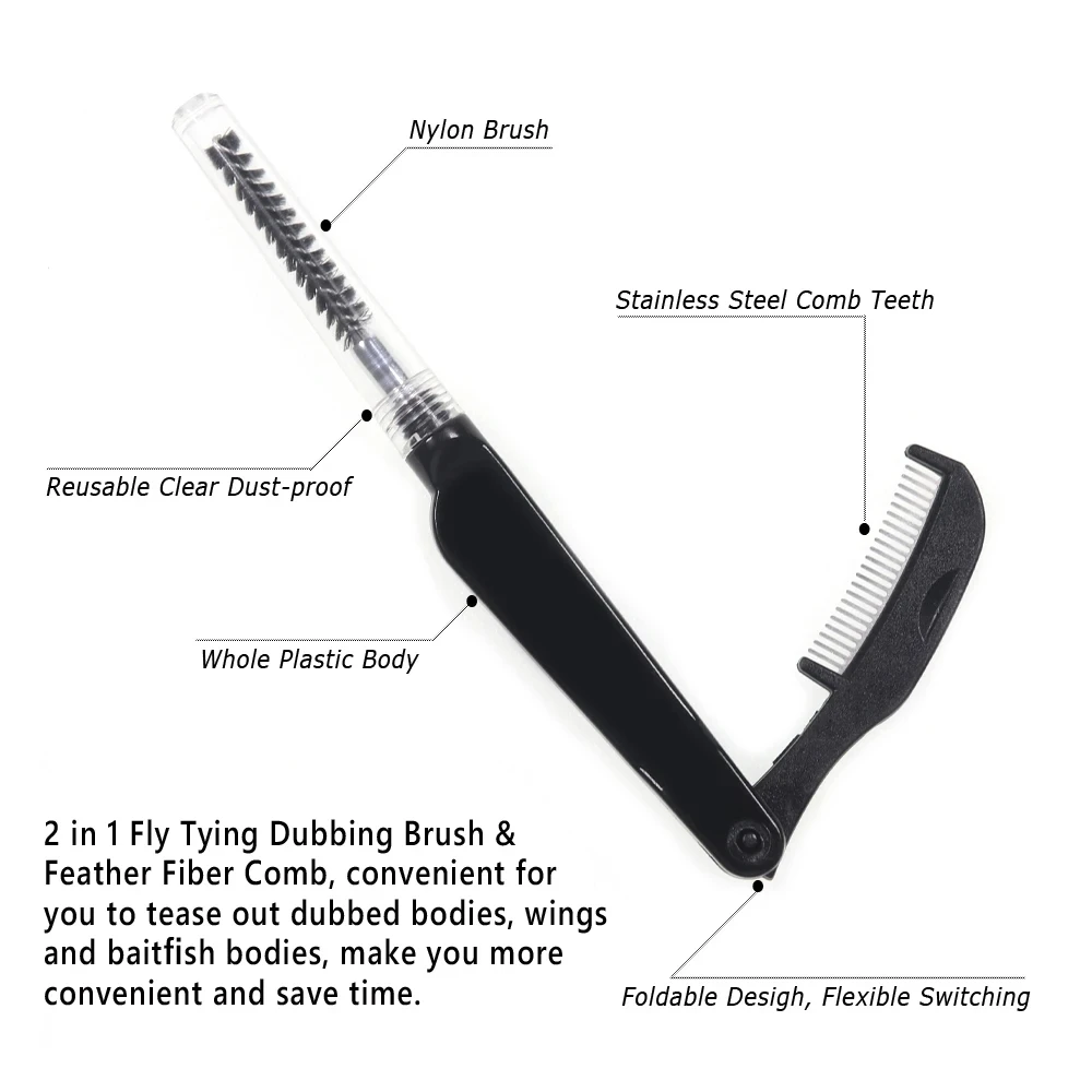 2 In 1 Foldable Metal Comb And Nylon Dubbing Brush Teasing Out Hackle ...