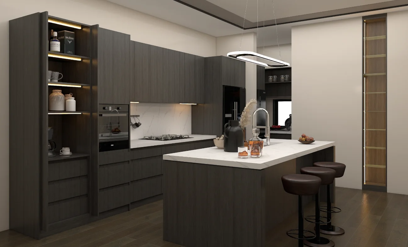 Modern Villa High Quality Pantry Kitchen Living Room Wood Marble Bench ...