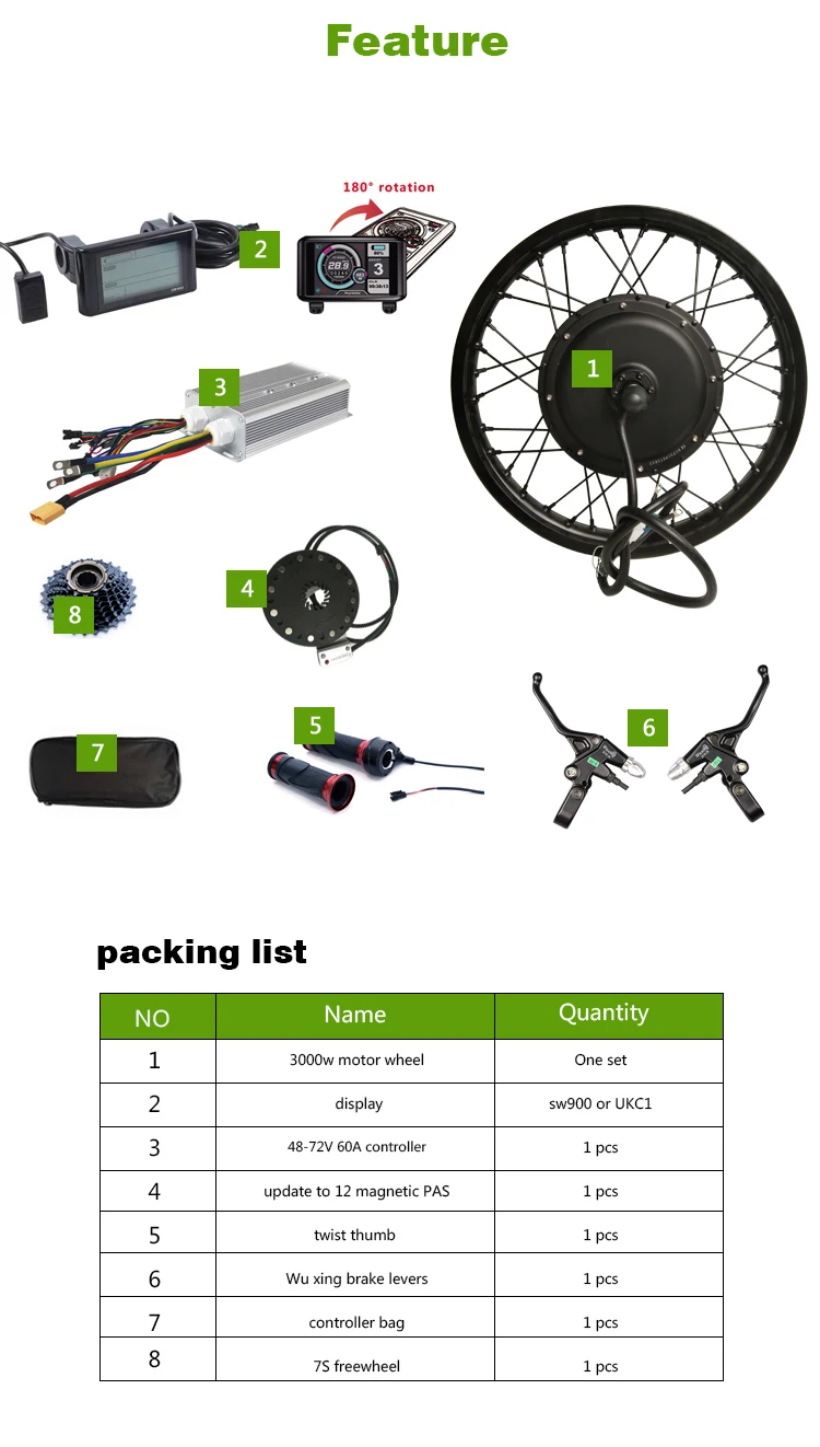 OEM 48v 72v 3000w 5000w 8000w Ebike Conversion Kit - 24 Month Warranty