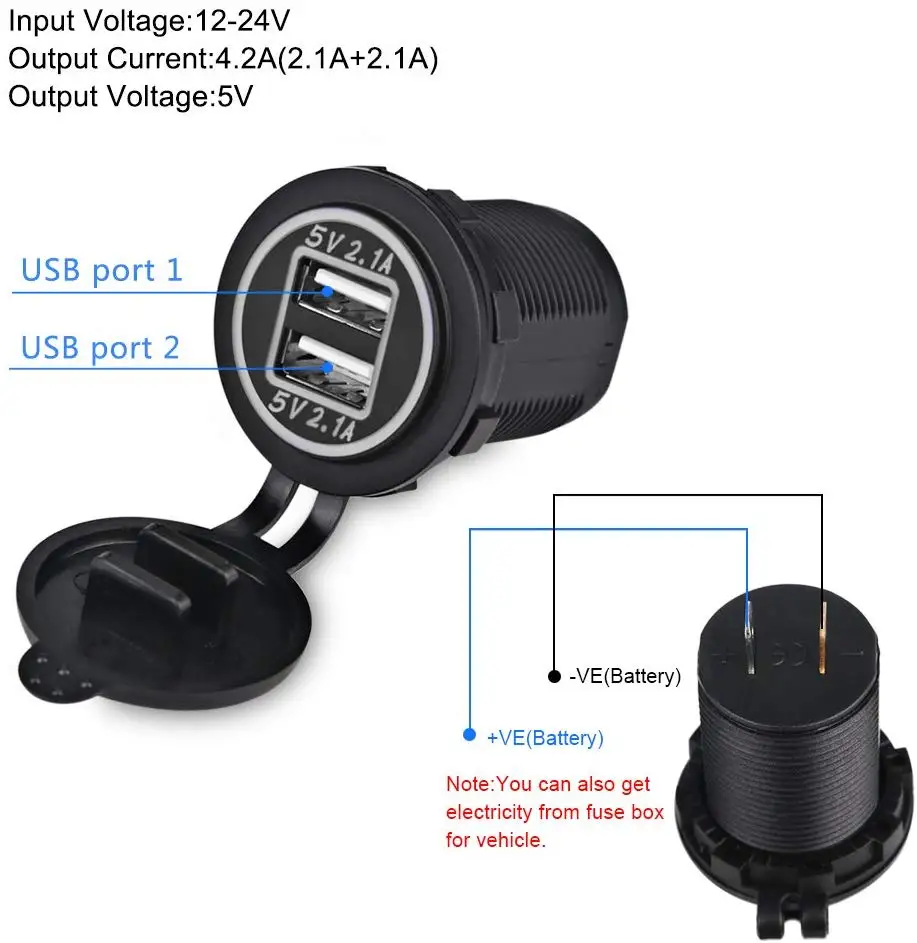 Car Socket With Port 5v 2.4a Dual Usb Tri-colour Led Charger Socket Car ...